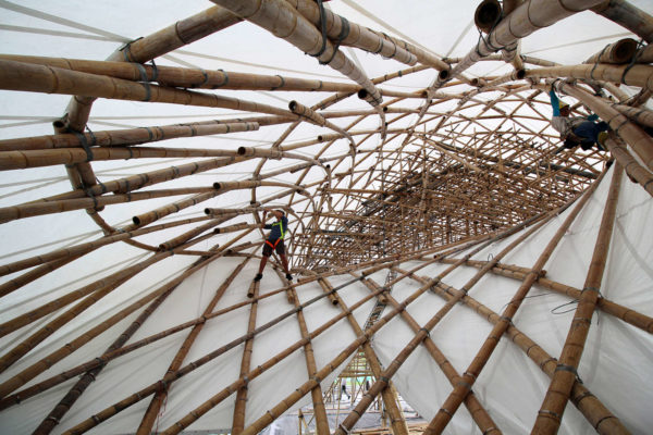 ZCB Bamboo Pavilion constructed from bamboo poles - MaterialDistrict
