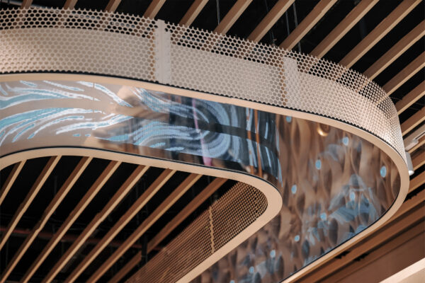 A 3D printed ‘threads’ in a shop interior - MaterialDistrict